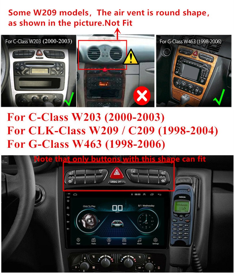 9'' Android Car Stereo Radio GPS Player FM WIFI For Mercedes-Benz W203 ...