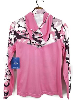Huk Icon X Current Camo Hoodie Womens S Salmon Pink Performance