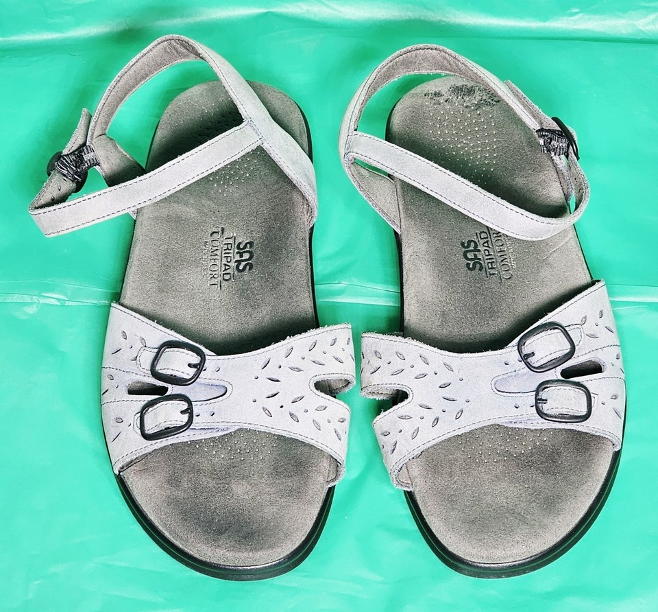 ***SAS Duo Buckle Strap Tripad Comfort (Gray) Leather Sandals (Size: 8W ...