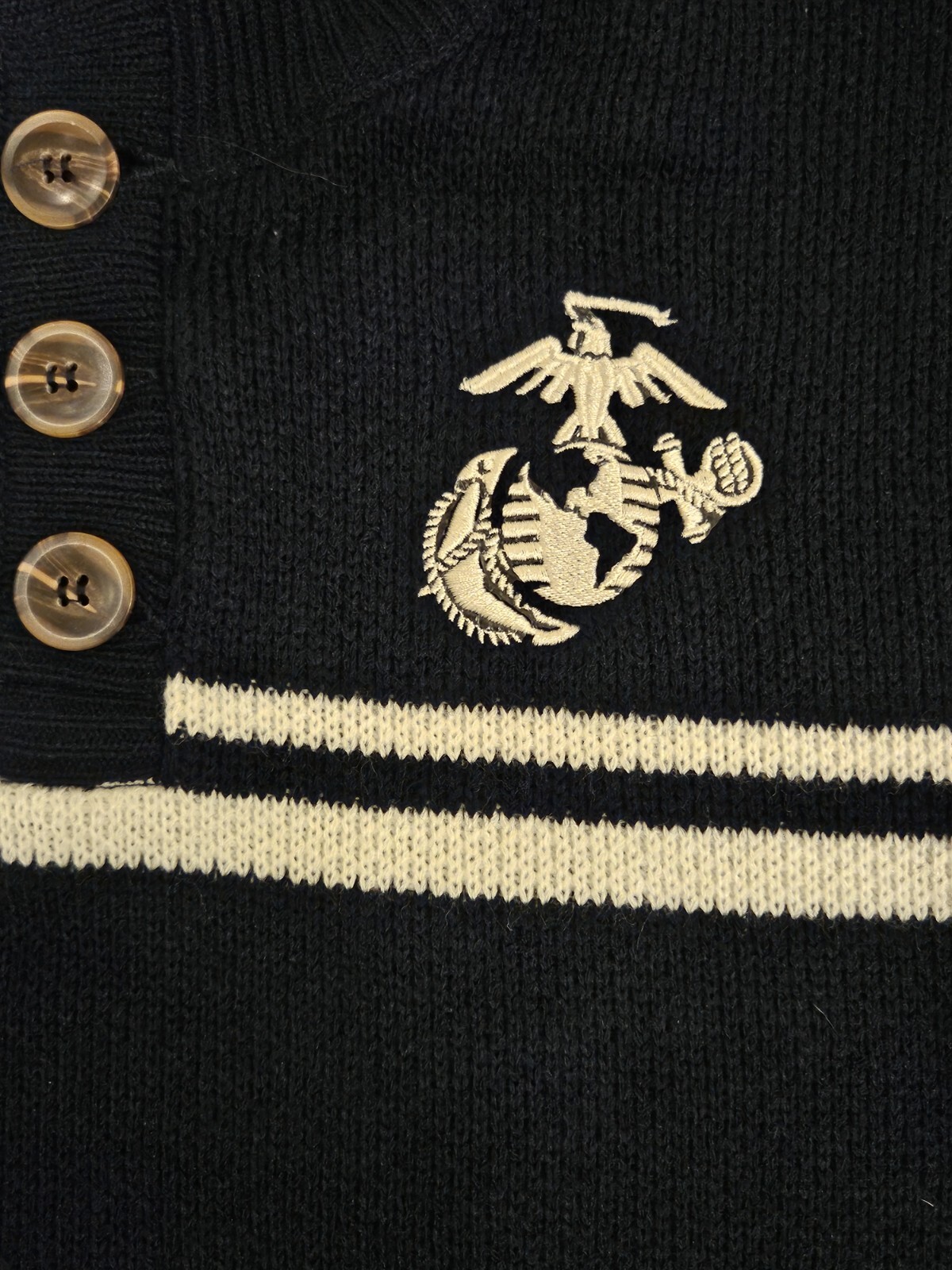 Bradford Exchange USMC USA Henley Knit Sweater Marine Corps Blue Red ...