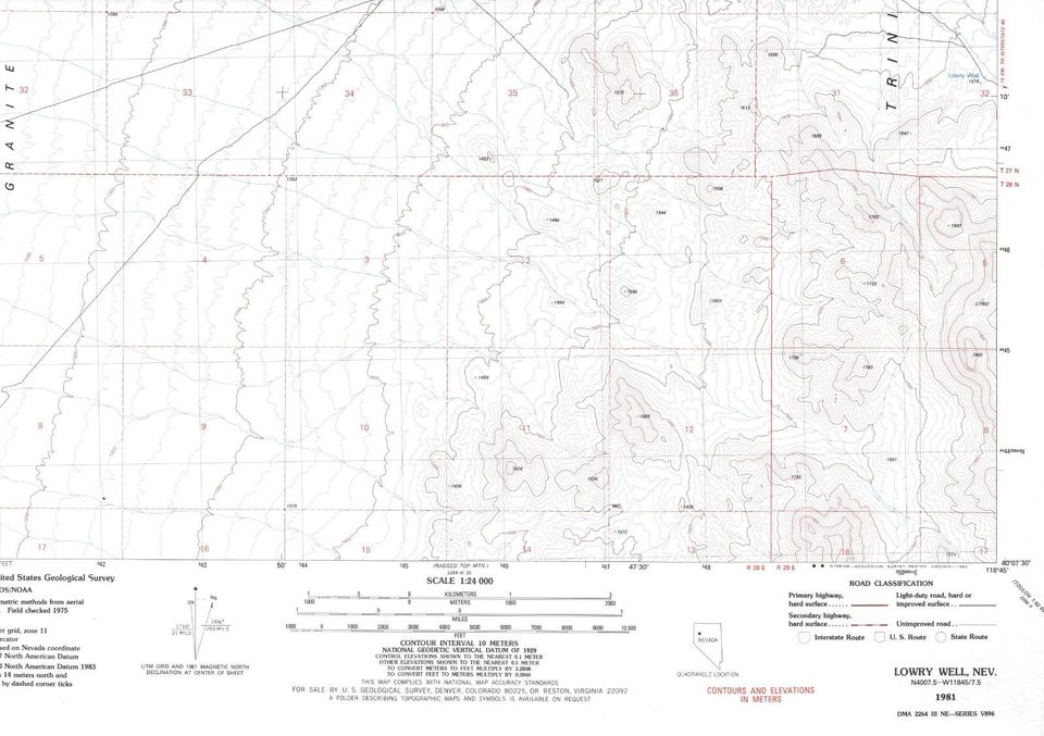 Lowry Well, Nevada 1981 Vintage USGS Topo Map 7.5 Quadrangle ...
