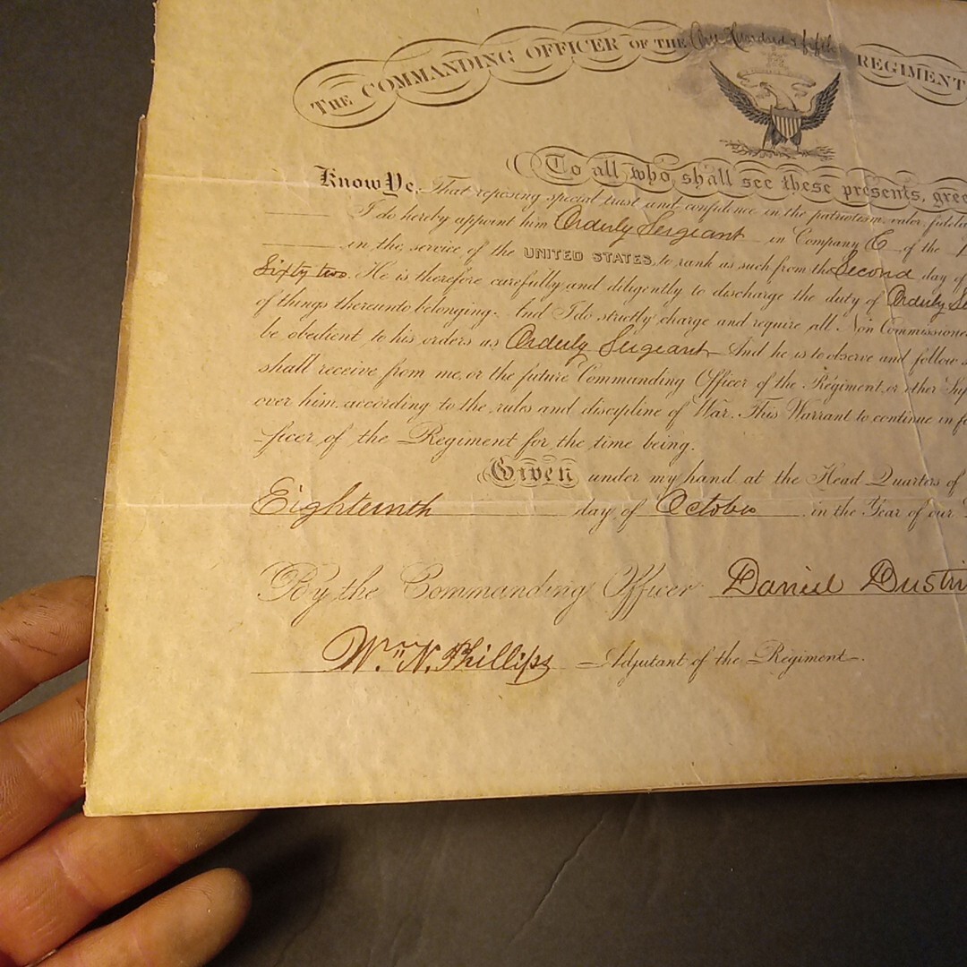 Civil War Promotion Warrant To Orderly Sergeant Of Co. C. 105TH ...