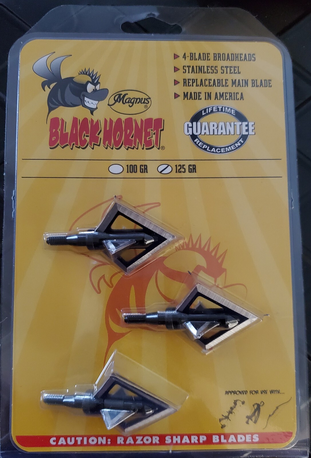 Magnus Black Hornet Broadheads - 125 Gr. 4 Blade, 3 Pack | eBay