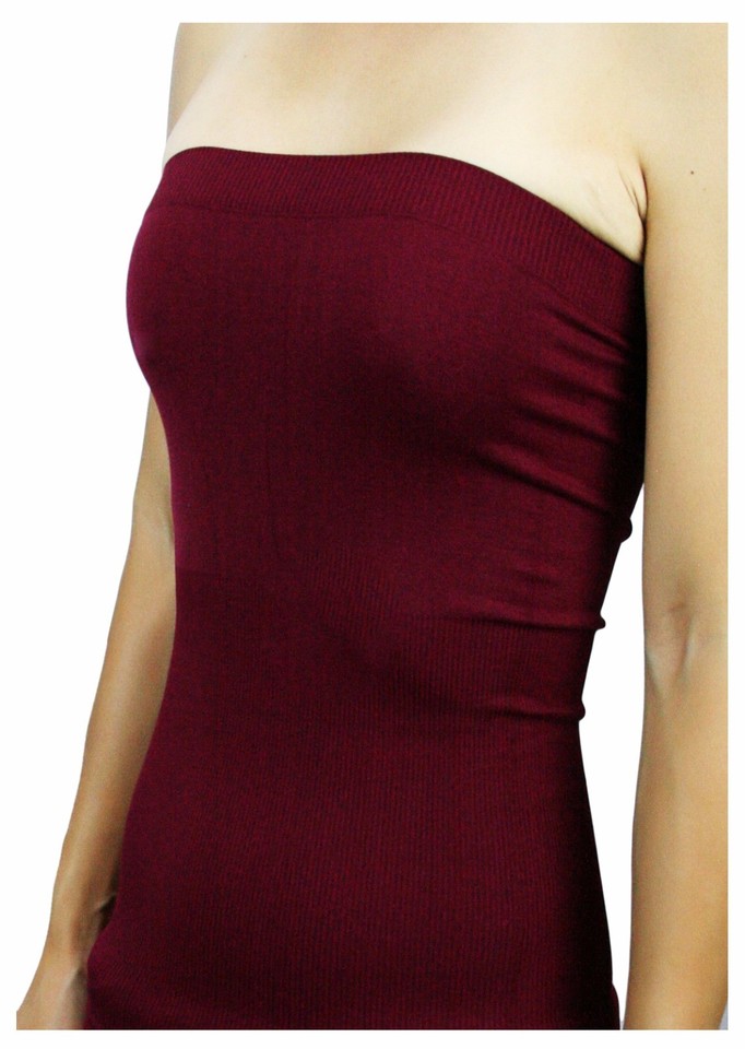 Strapless Seamless Ribbed Bandeau Basic Long Layering Stretch Tube Top ...