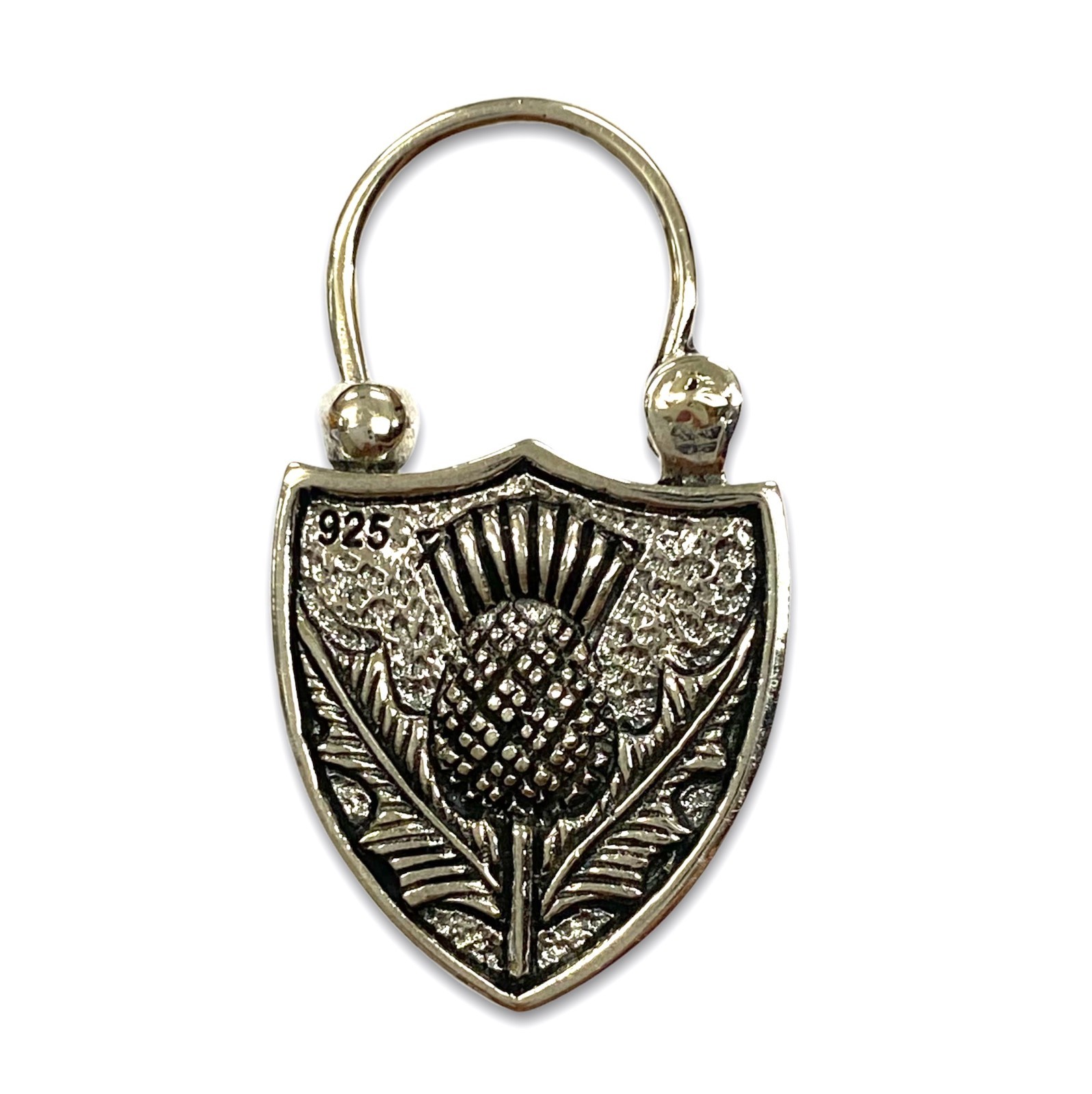 925 Sterling Silver Celtic Scottish Thistle Coral Padlock Pendant Fob ...