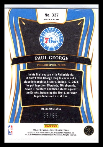 2024-25 Panini Select - Mezzanine Paul George #337 Red Tectonic Prizm ...