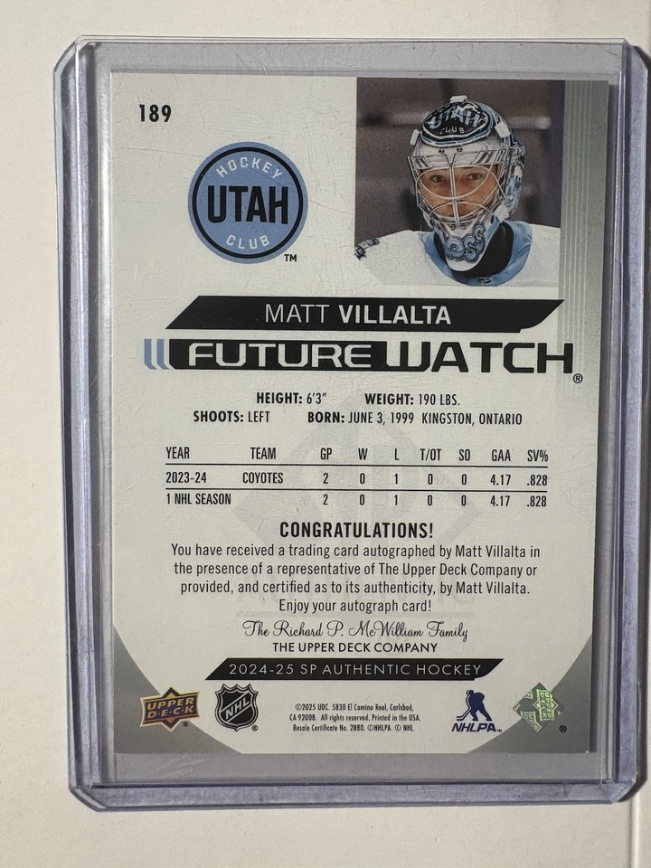 2024-25 SP Authentic Future Watch Matt Villalta Auto /999 | eBay