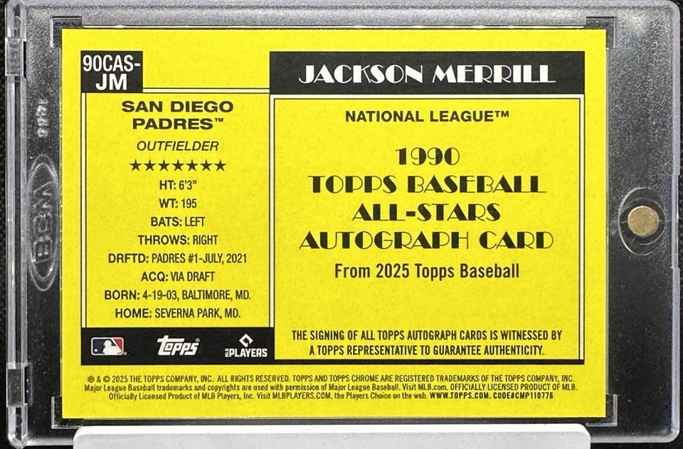 48/50 Jackson Merrill Auto GOLD 2025 Topps Series 2 All-Stars Chrome ...