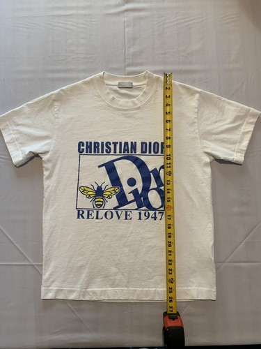 Christian Dior RELOVE 1947 White Tee Crew Neck Blue Logo Bee design Sz ...