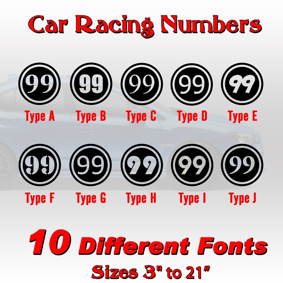 2 pack Racing circle numbers car door custom number rally sport die-cut ...