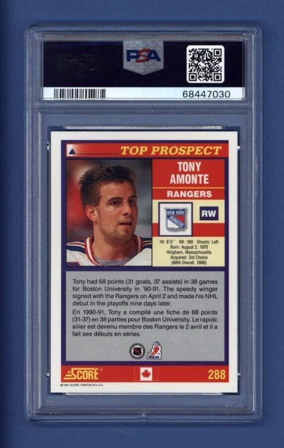1991-92 Score Canadian #288 TONY AMONTE (rc) PSA 9 MINT New York ...