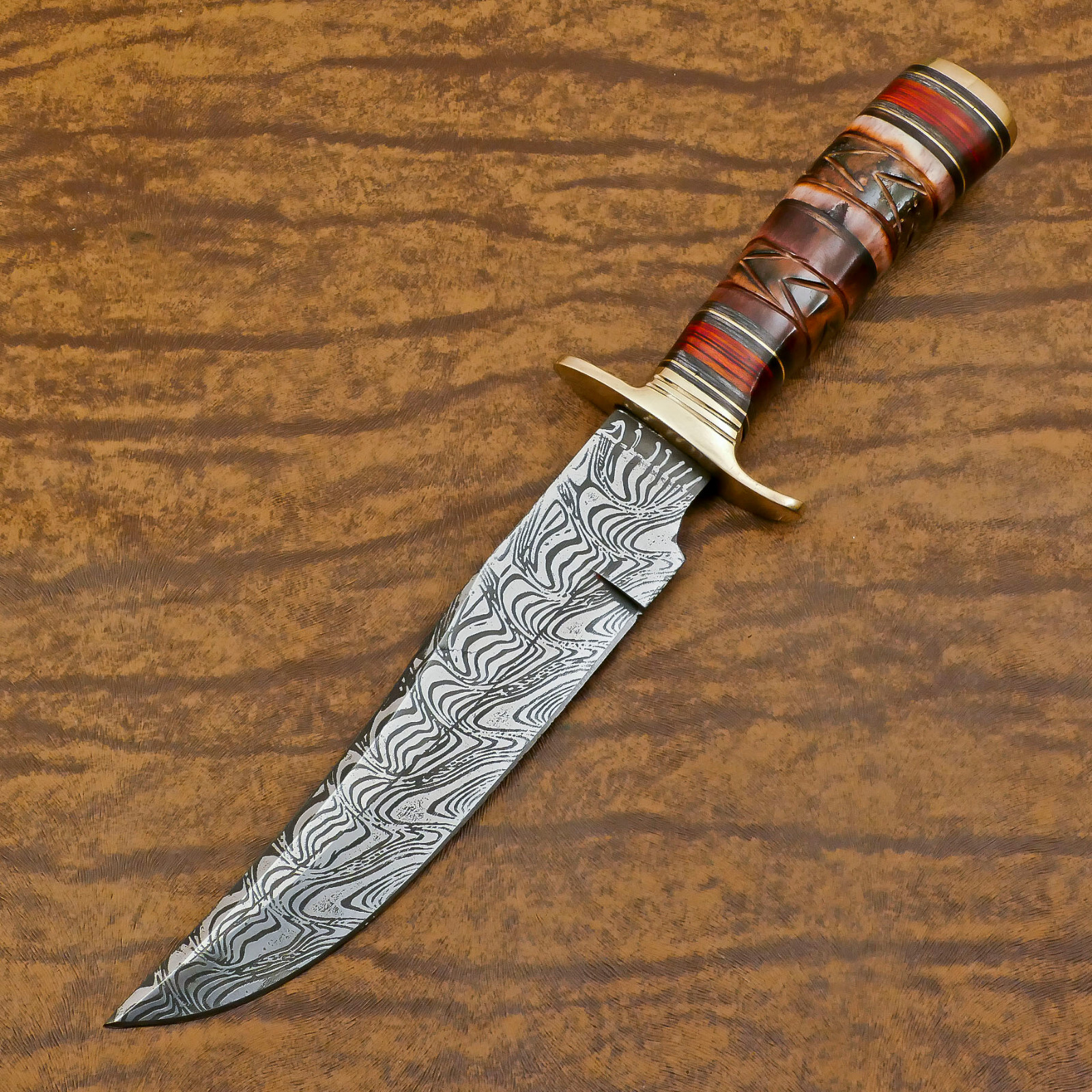 Rody Stan HANDMADE D2 ACID ETCHING CUSTOM BONE BOWIE HUNTING KNIFE - AS ...