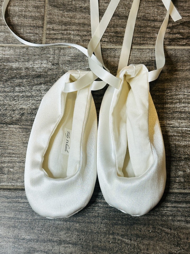Baby Girl Ivory Satin Ballet Slippers Flower Girl Shoes Christening ...