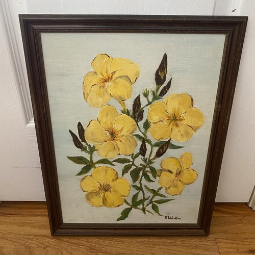 1948 yellow primrose painting signed framed canvas art wall decor ML ...