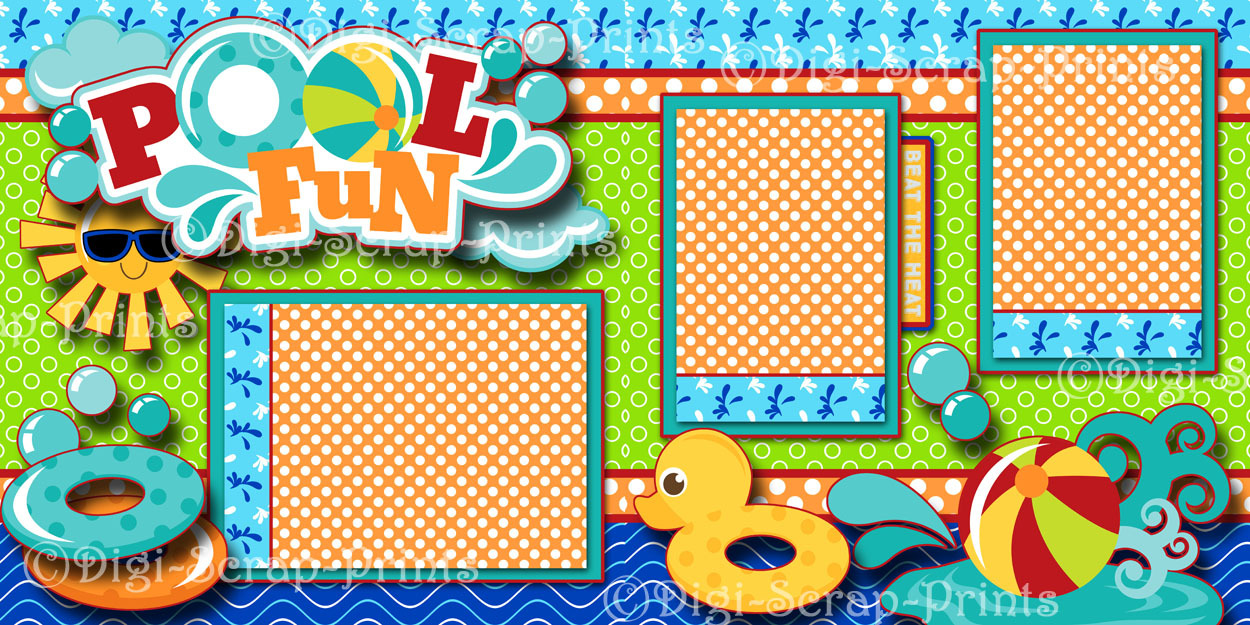 POOL FUN ~ SWIM summer 2 premade scrapbook pages paper piecing layout ...