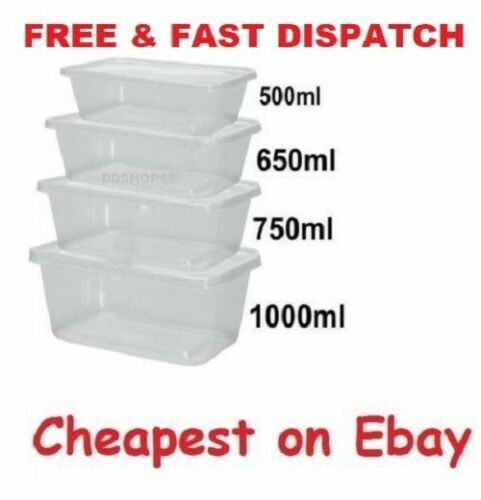 Plastic Food Containers Tubs with Lids Microwave Safe Takeaway Clear ...