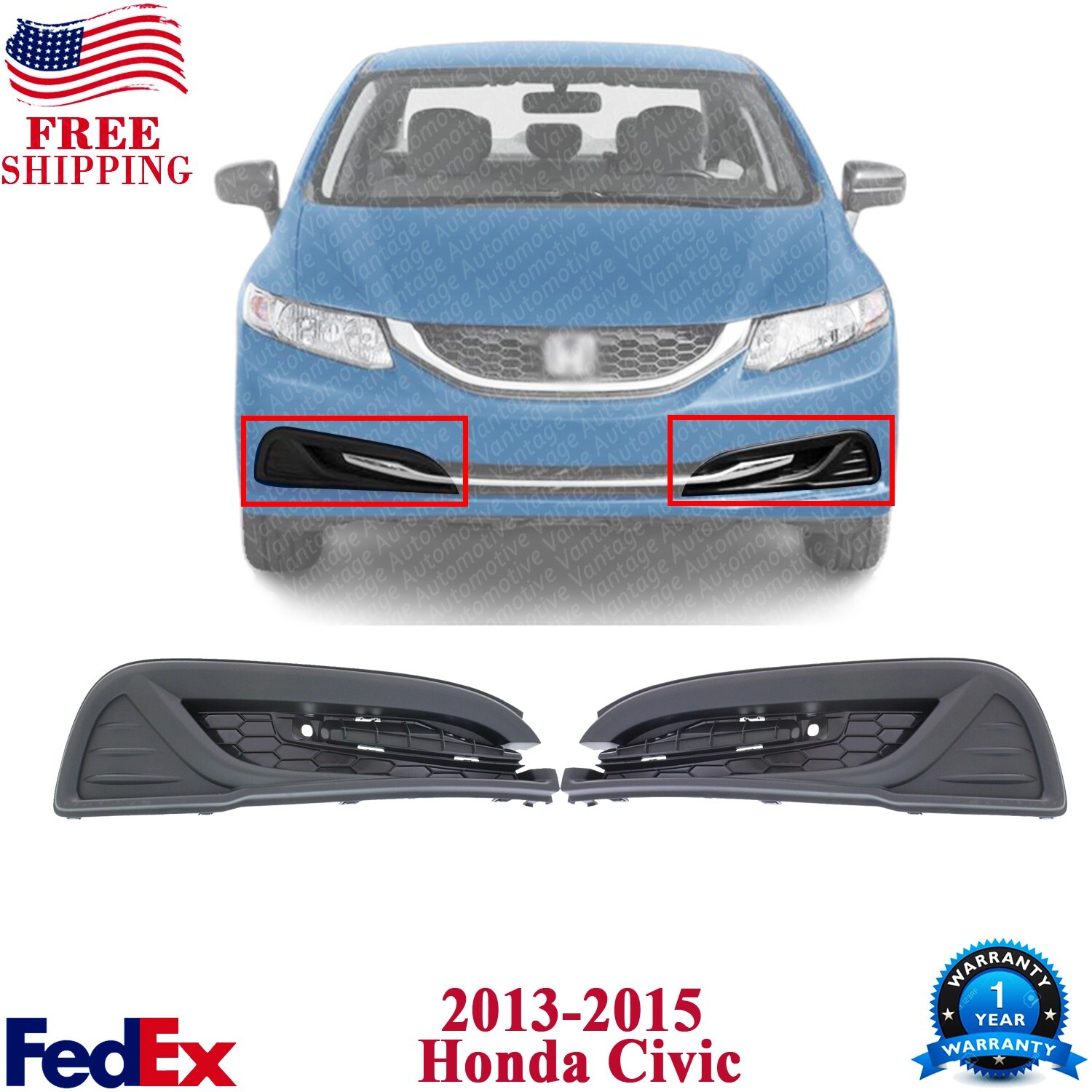 Front Bumper Fog Lamp Hole Covers Set W/o Fog Lamps for 13-15 Honda ...