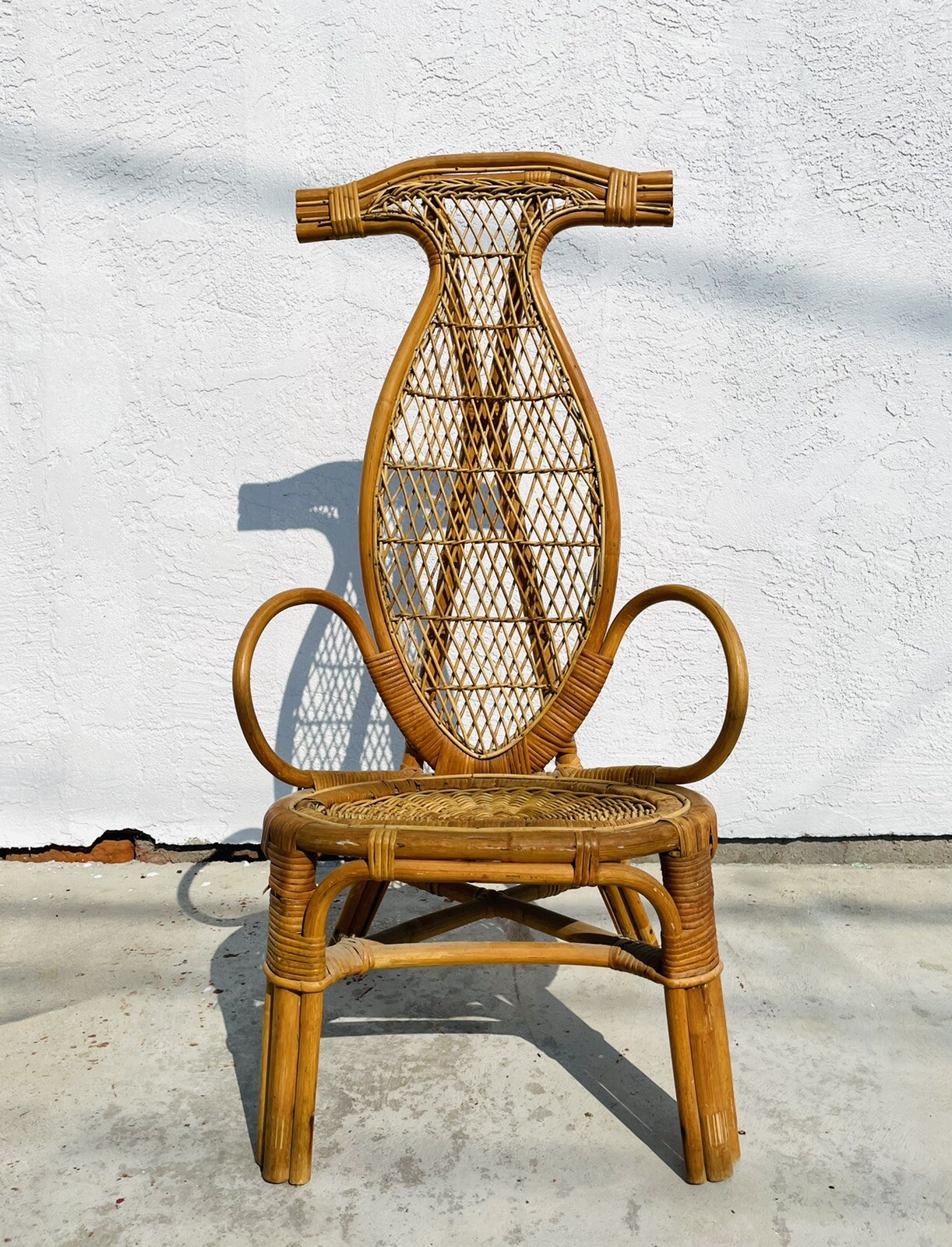 Rare Mid century Bamboo and Rattan High Back Chair - Rattan Accent ...