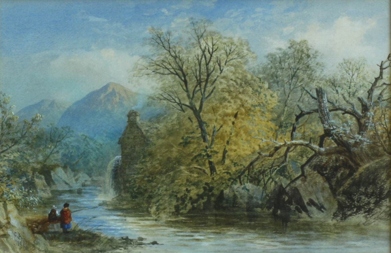 Watercolour by Cornelius Pearson. "Old Mill near Dalgelley, North Wales ...