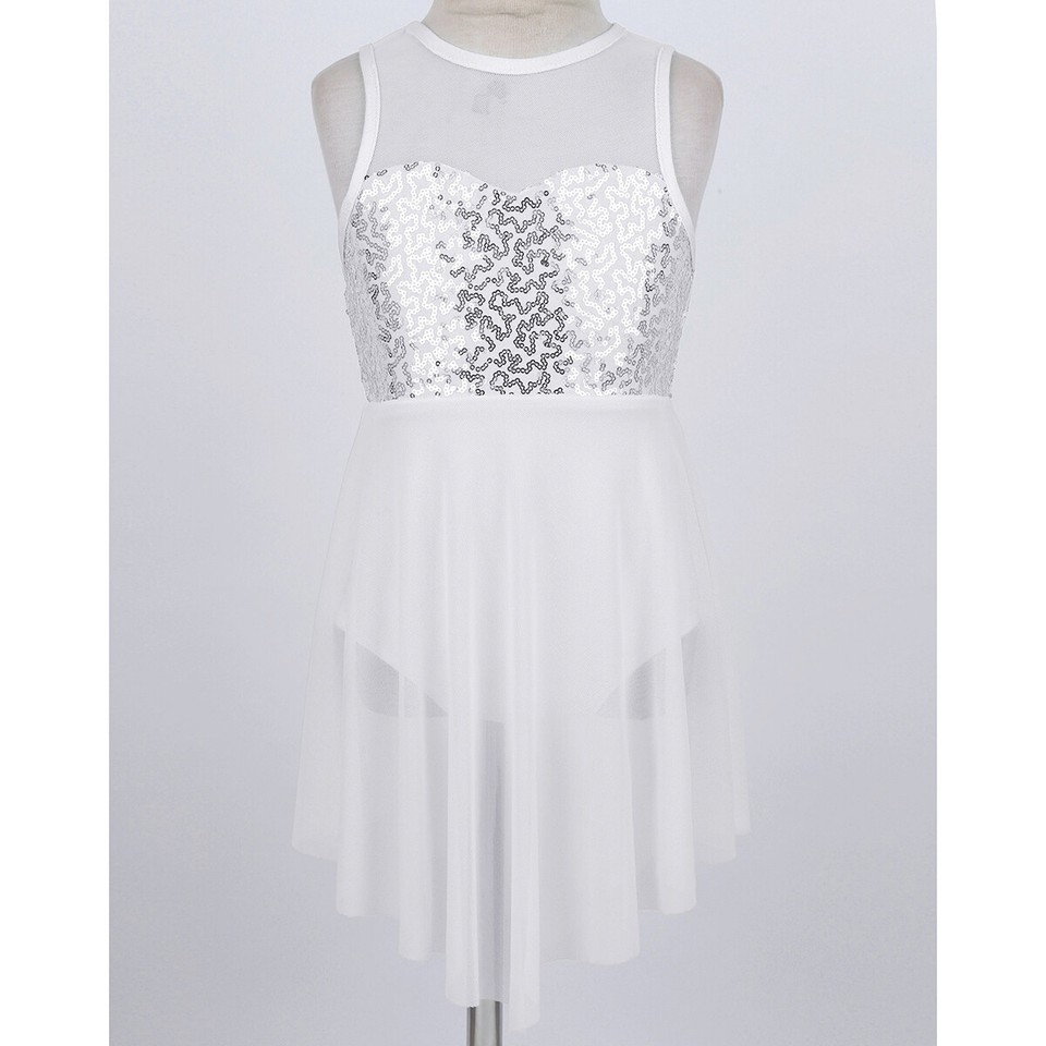 Girls Lyrical Ballet Tutus Dance Costumes Sequin Crop Top Layered Mesh ...