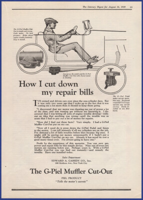 Vintage 1919 G-PIEL Muffler Cut-Out Automotive Ephemera Print Ad | eBay