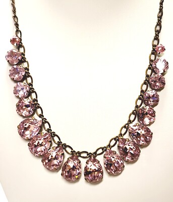 Sorrelli Signed Pale Sparkly Pink Teardrop/Pear Crystal Dangle Necklace ...