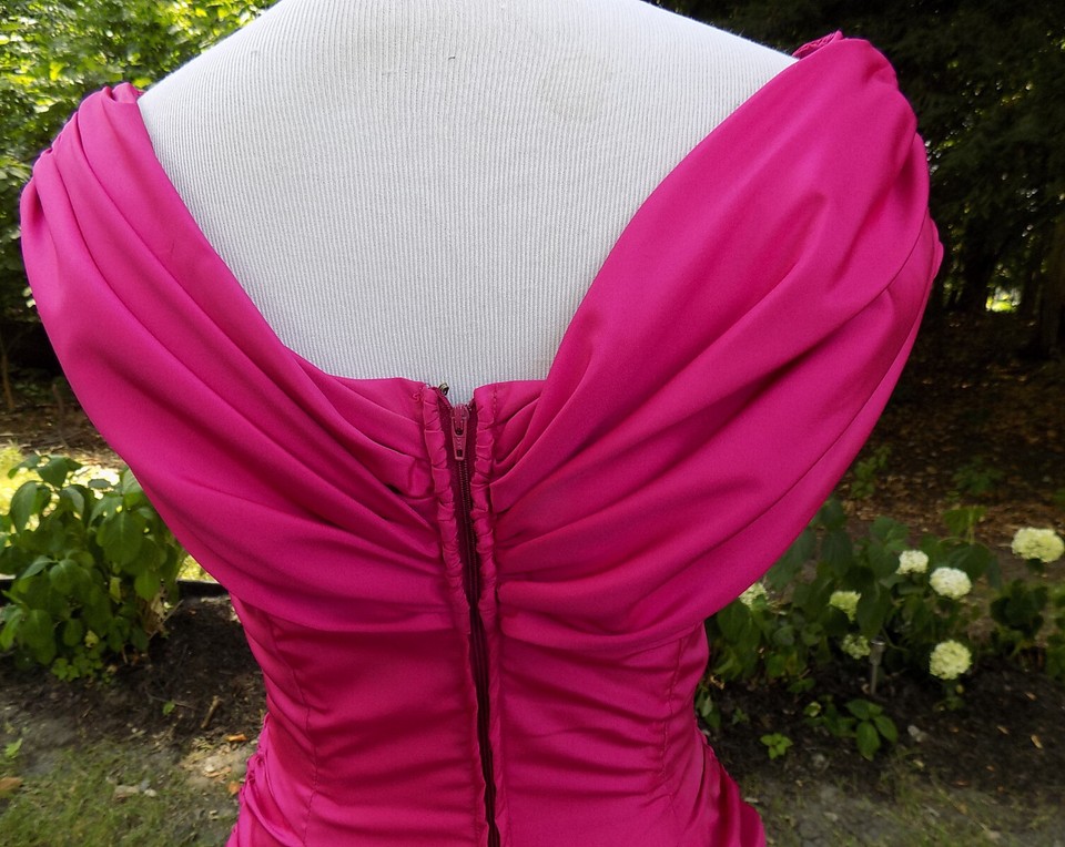 Vintage 80s Magenta Ruffled Cocktail Dress Off the Shoulder B34 | eBay
