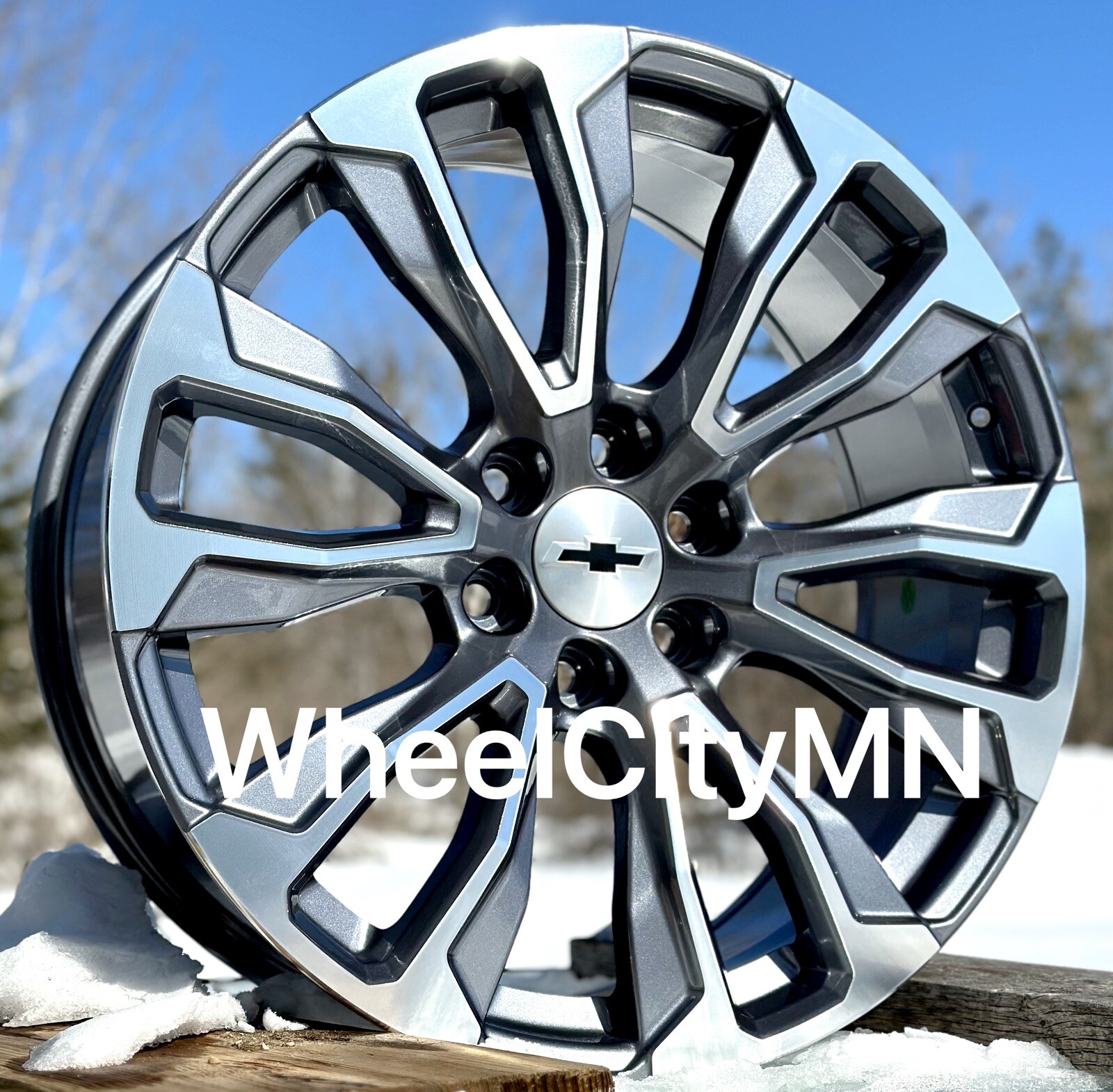 24" Gunmetal Machine OE Replica 14025 Rims fits 2026 Chevy Silverado ...