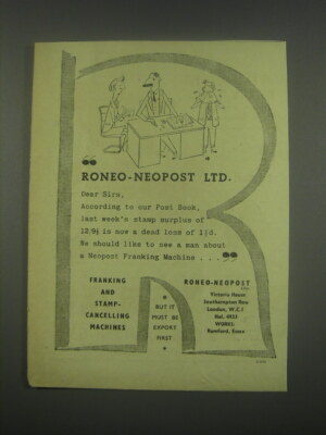 1949 Roneo-Neopost Franking Machine Ad - Roneo-Neopost Ltd. | eBay