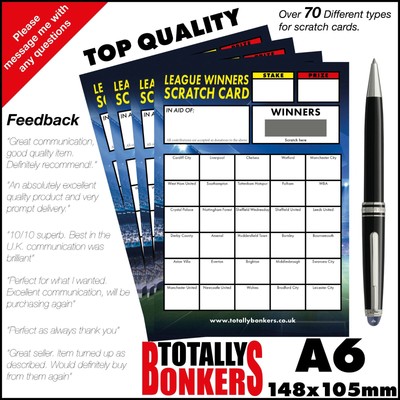 FOOTBALL FUNDRAISING SCRATCH CARDS 30 TEAMS - LEAGUE WINNERS - FREE UK ...
