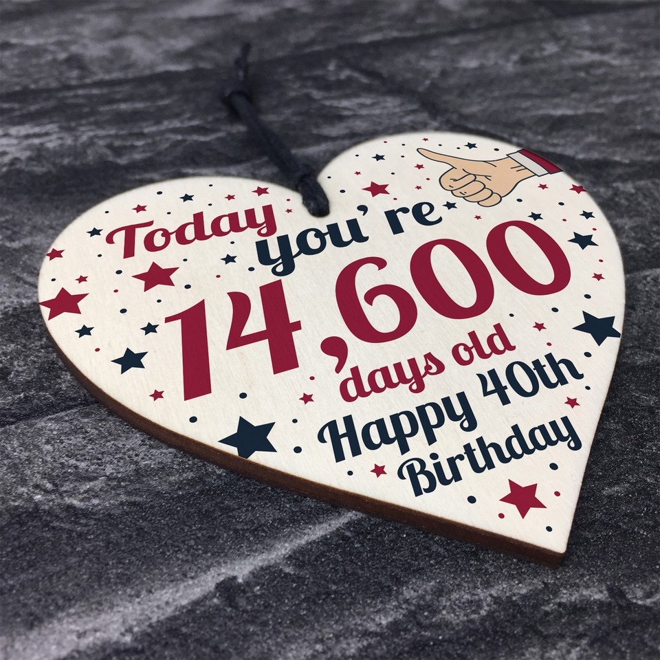 40th Birthday Card Wooden Heart 40th Birthday Gift For Women Men ...