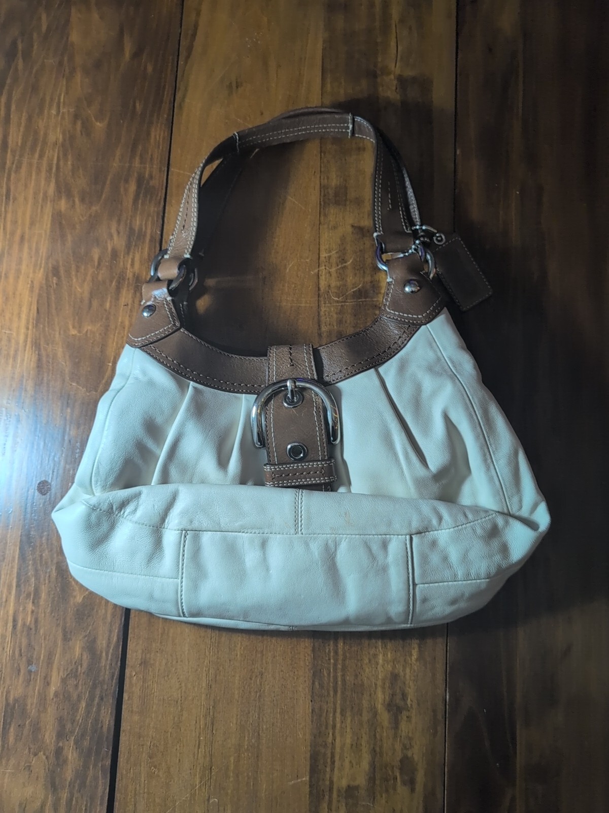 COACH Ivory Leather Hobo Handbag Authentic 16" X 14" - Gem