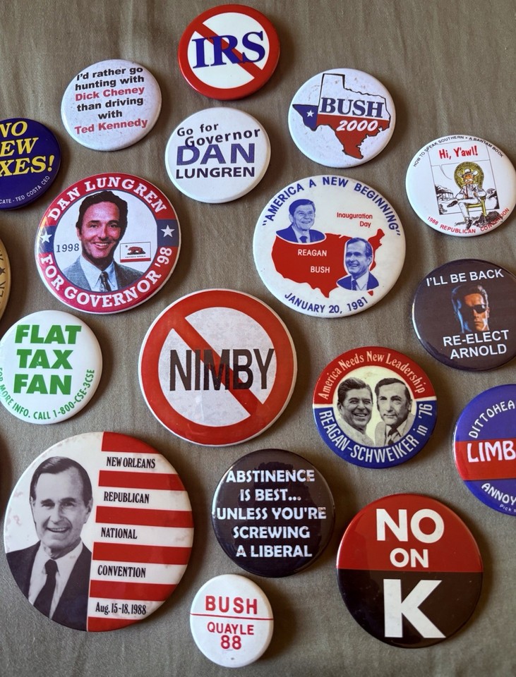 Political Pins - Republican - Lot of 23 - Reagan/Bush/Giuliani/Limbaugh ...