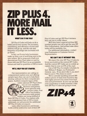 1981 US Mail Vintage Print Ad/Poster Zip+4 Code USPS 80s Retro Postal ...