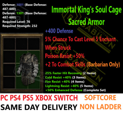 PC PS4 PS5 XBOX SWITCH NL Immortal King Armor IK Diablo 2 Resurrected ...