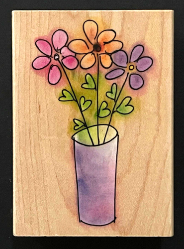 Posy Sketch Flowers Vase Plant Leaves Hero Arts H2965 Wood Rubber Stamp ...
