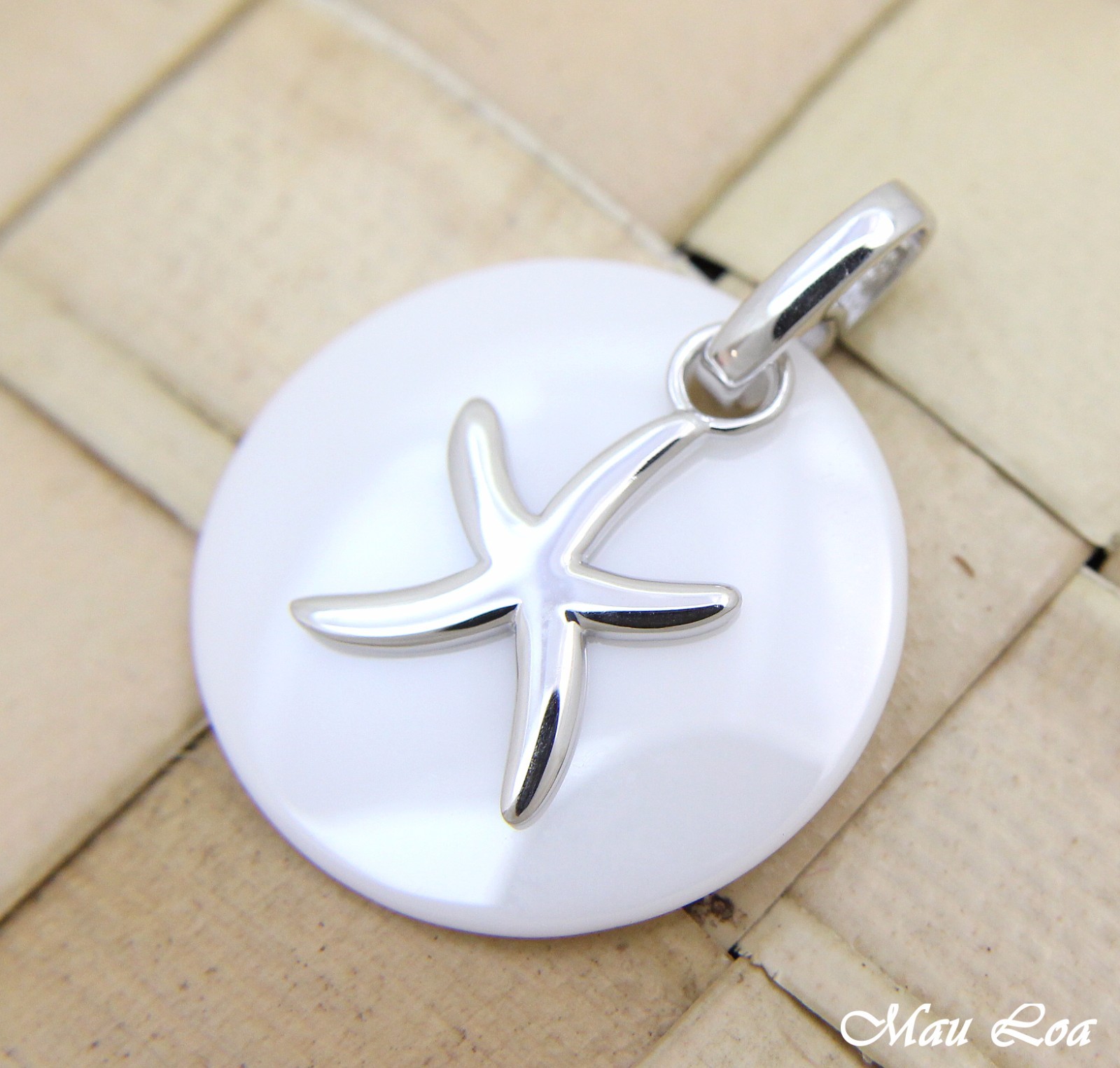 925 Silver Rhodium Hawaiian Starfish Sea Star White Ceramic Circle ...