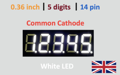 0.36Inch LED 7 Segment Common Cathode Display 5 Digit White, Green ...
