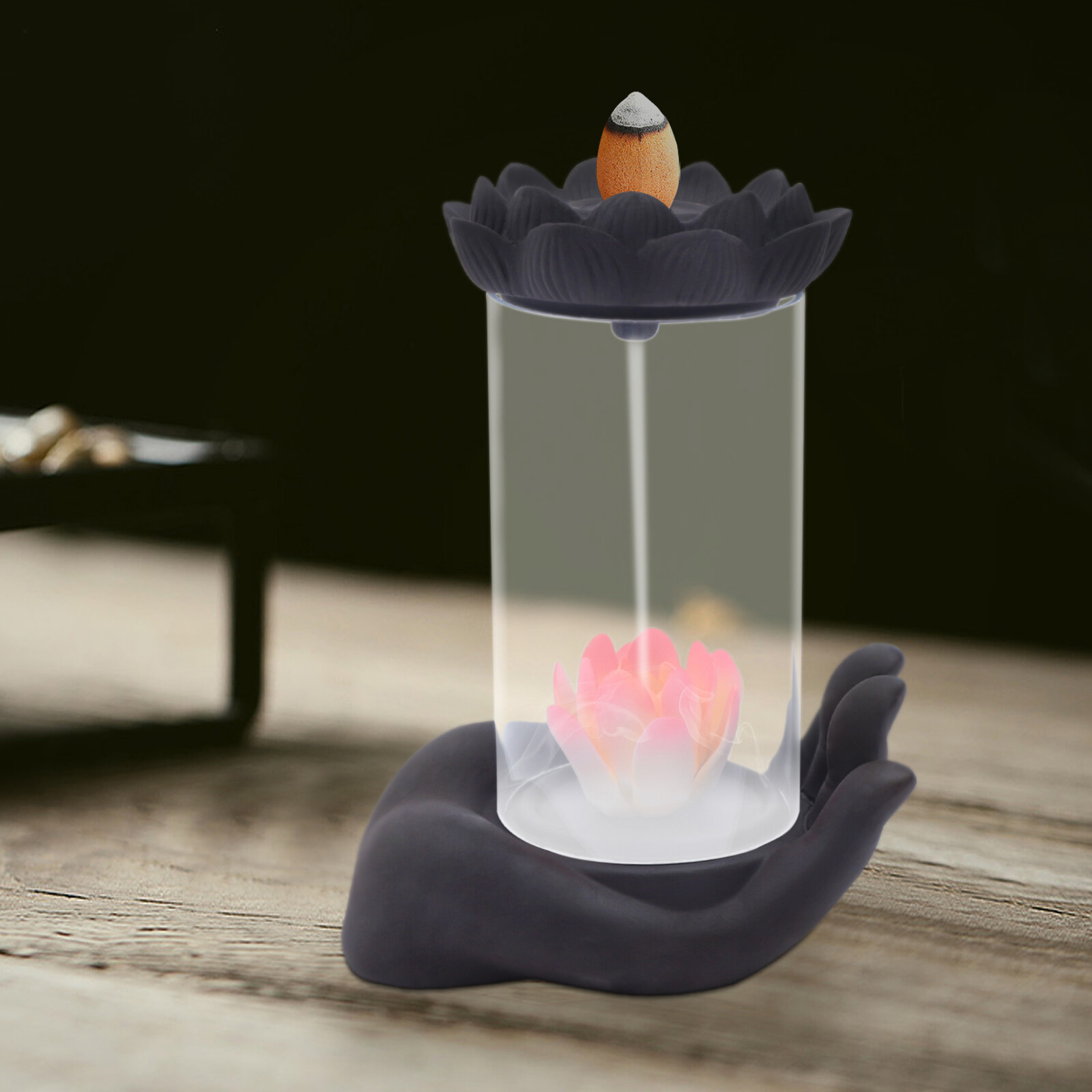 Ceramic Backflow Lotus Incense Burner LED Light Ball Censer Fountain ...