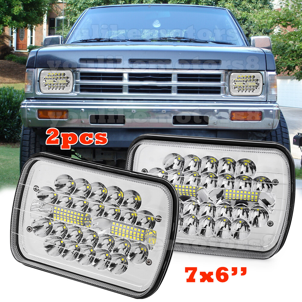 2pcs Fit Nissan D21 Pickup 1986-1994 Chrome 7x6" 5x7" LED Headlights Hi ...