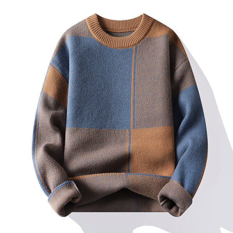 New Sweater Mens Sweater Men Patchwork Knitting Pullovers Loose ...