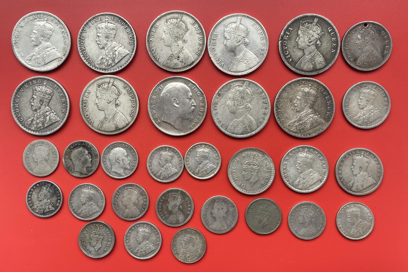 Collection of British India Silver Coins - Victoria, Edward VII, George ...