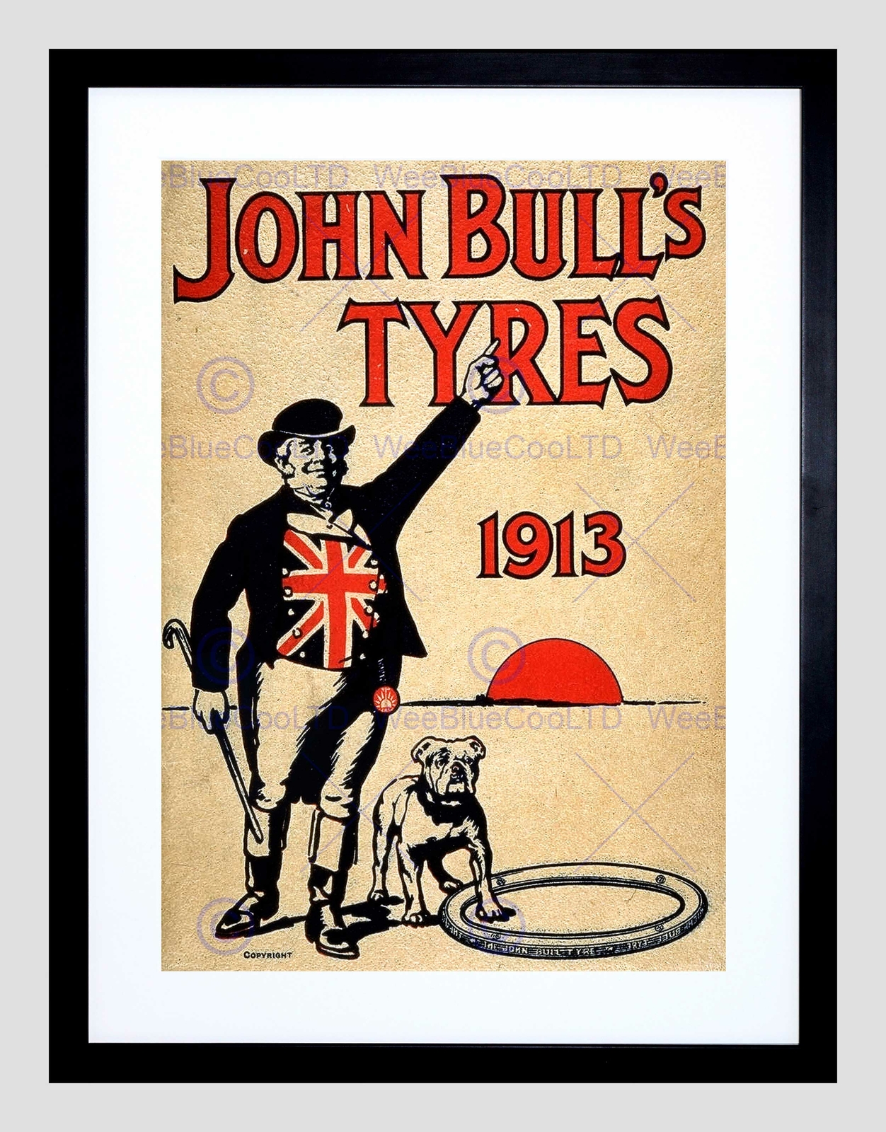 ADVERT JOHN BULL TYRES BULLDOG UK VINTAGE BLACK FRAMED ART PRINT ...