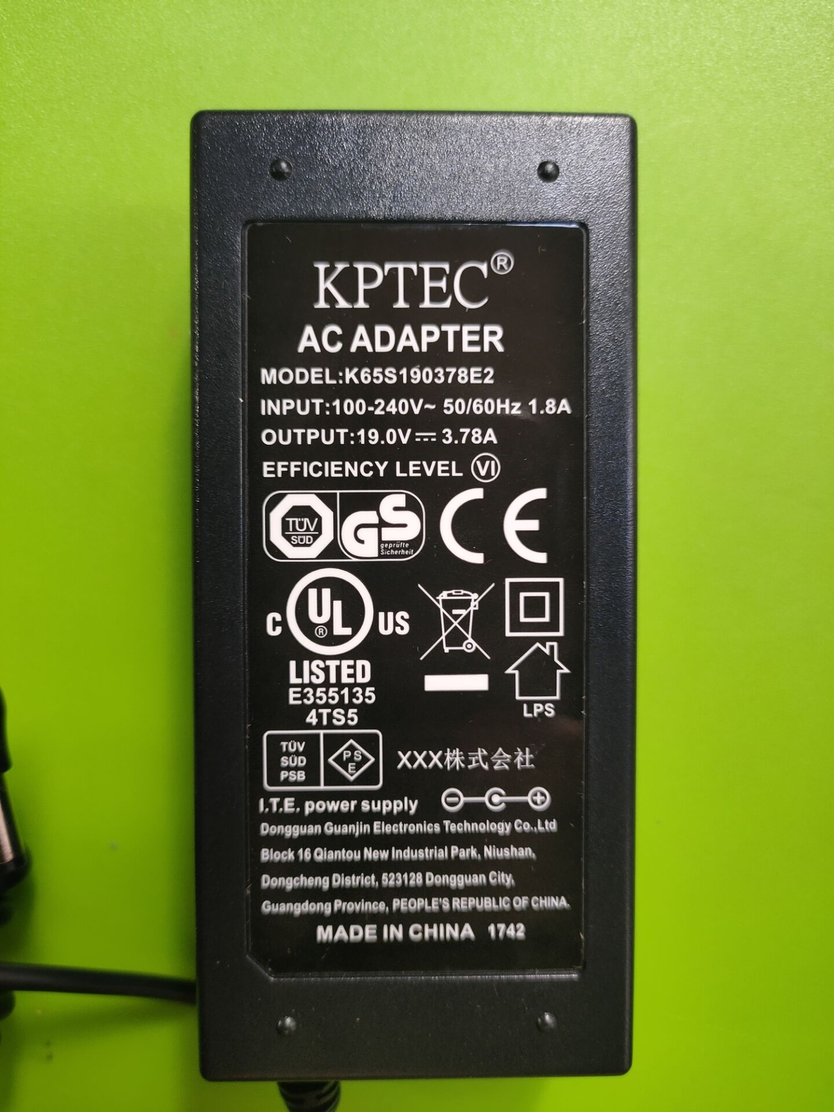 Genuine KPTEC AC Power Adapter K65S190378E2 19V 3.78A Power Supply 5 ...
