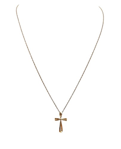 Vintage 10K Gold Ribbon Cross Pendant Necklace with Diamond Center | eBay