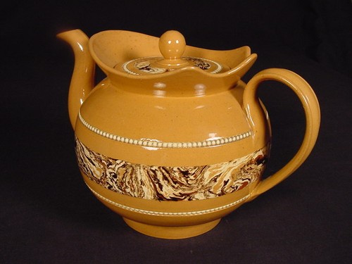 VERY RARE c1800 AGATE DECORATED TEAPOT with LID MOCHA MOCHAWARE YELLOW ...