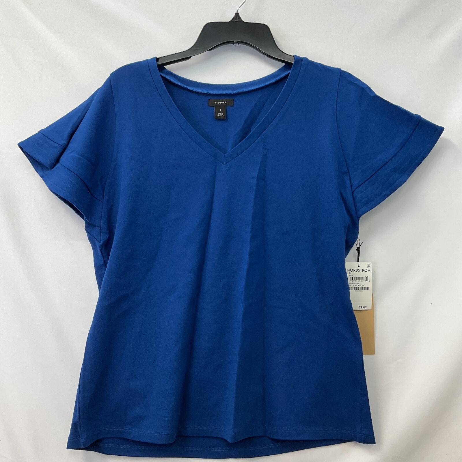 Halogen T Shirt Womens Size L Blue Short Flutter Sleeve | eBay