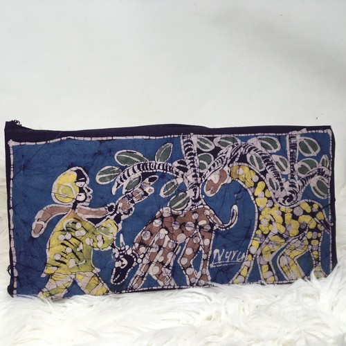 Vtg African Batik Fabric Wall Art Wax Textile Signed Figural Giraffe 17 ...