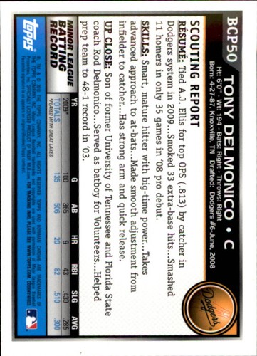 2010 Bowman Chrome Prospects Dodgers Baseball Card #BCP50 Tony ...