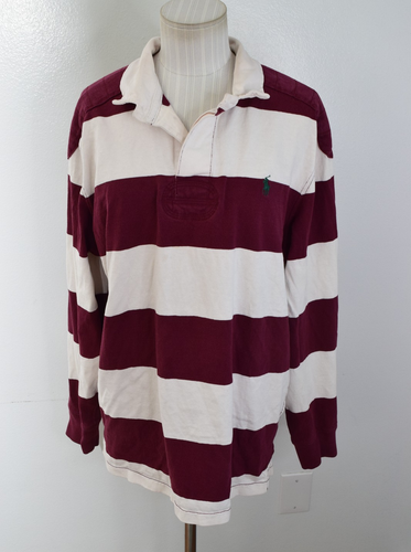 Polo Ralph Lauren Rugby Shirt Mens Large Maroon White Striped Custom ...